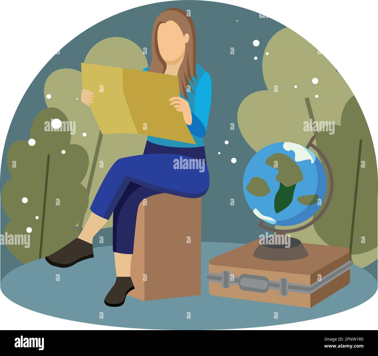 Woman thinking about traveling. Vector flat illustration Stock Vector ...
