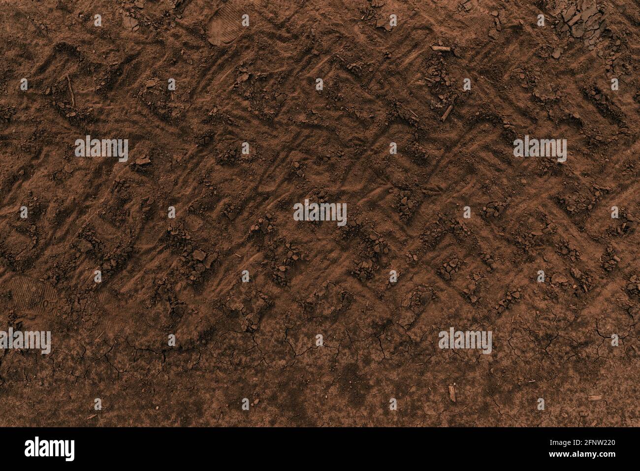 Dirt road texture from above as background, top view of dry ground with ...