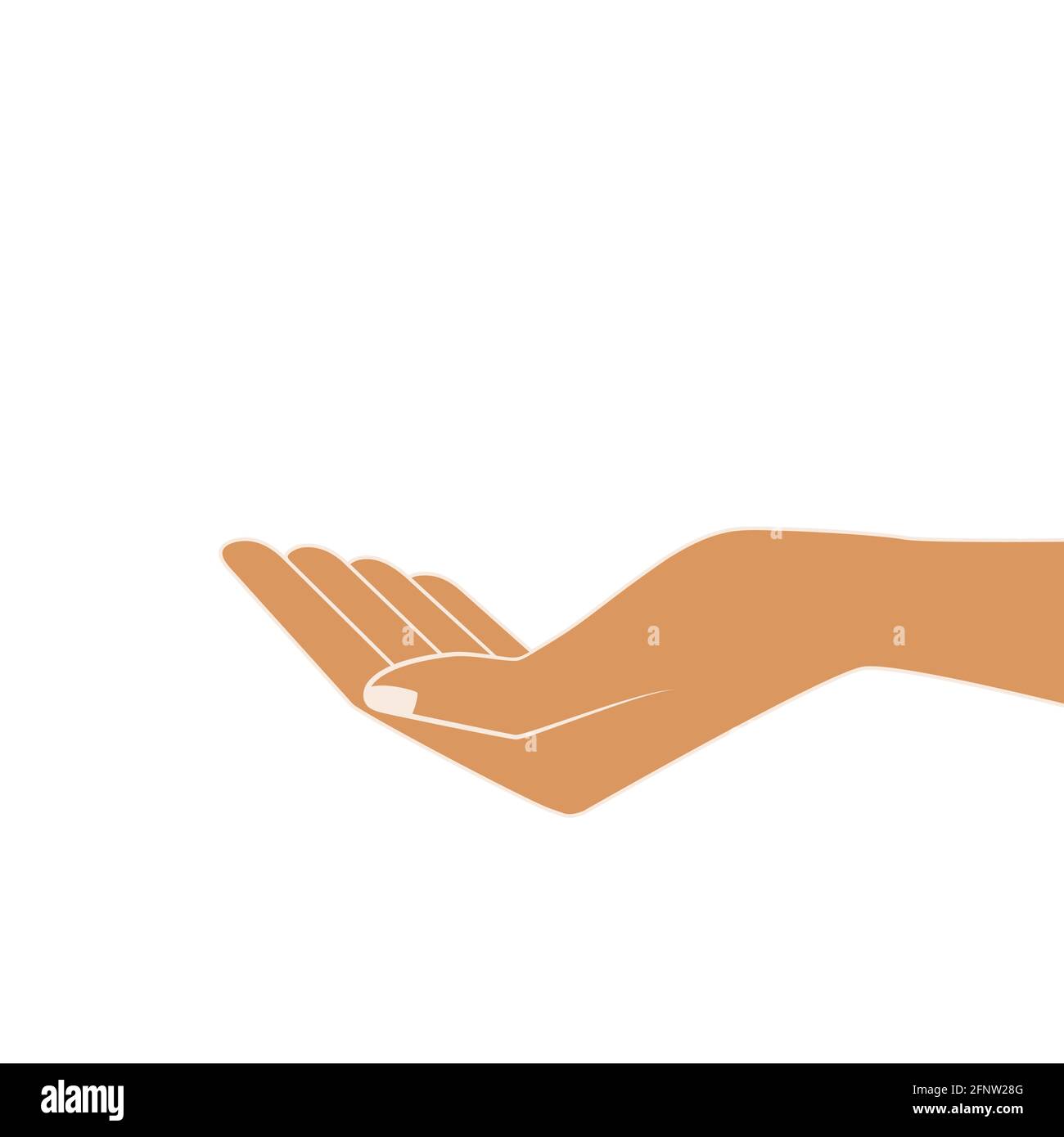Outstretched cupped hand of young woman. Isolated vector illustration ...