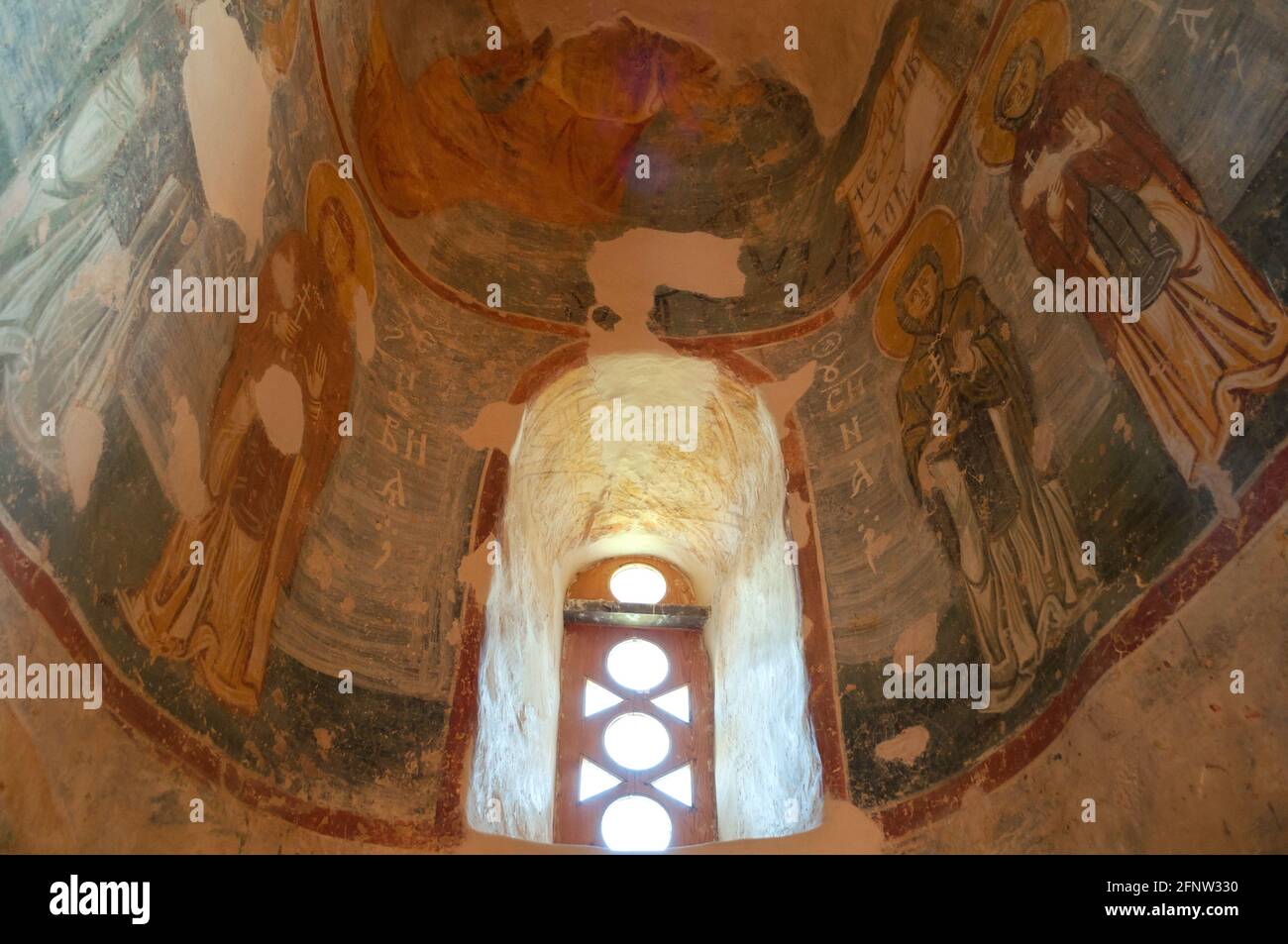 Veliky Novgorod, Russia - August 17, 2018. Medieval fresco paintings in ...