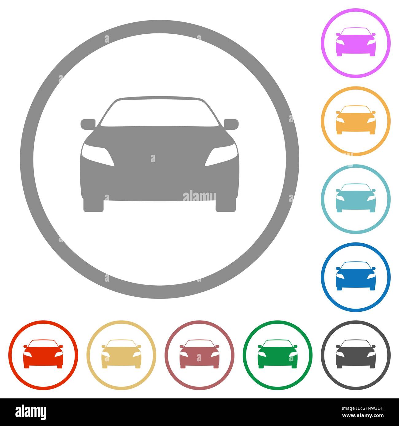 Sport car front view flat color icons in round outlines on white ...
