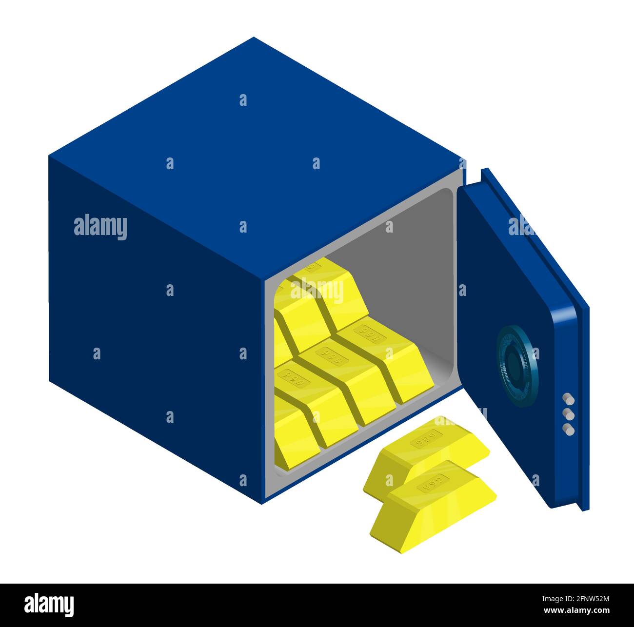 Open steel safe with golden bullions. Stacks of precious metal ...