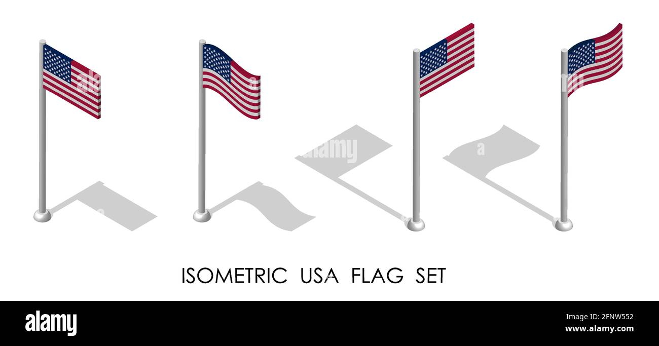 isometric flag of United States of America in static position and in ...