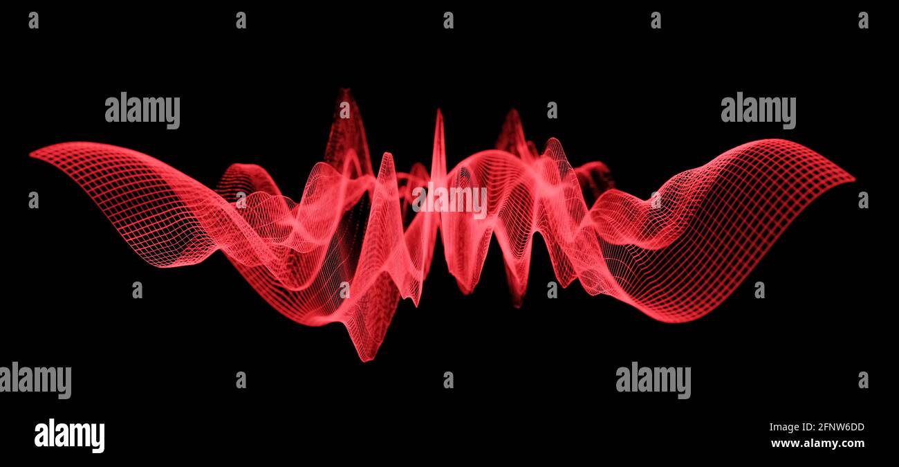 Red Equalizer Sound Waves Or Audio Waves Visualization As Abstract Wireframe Mesh Structure On