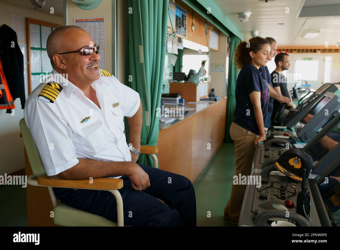 pilot on bridge during Suez channel pass, Suez Egypt Stock Photo - Alamy