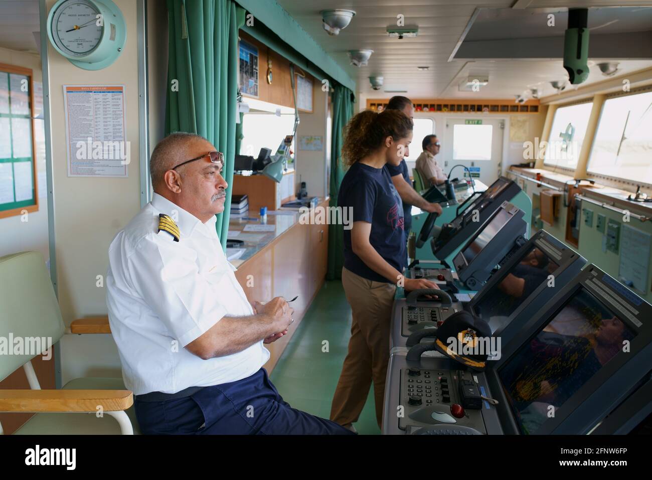 pilot on bridge during Suez channel pass, Suez Egypt Stock Photo - Alamy