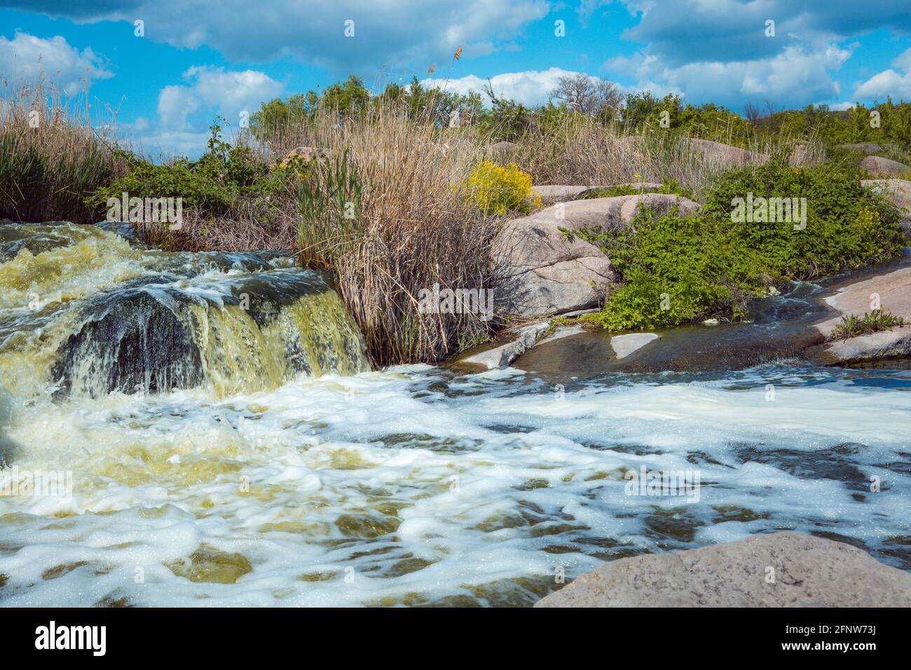 The murmuring waters of the Tokovsky waterfall in Ukraine. This is the ...
