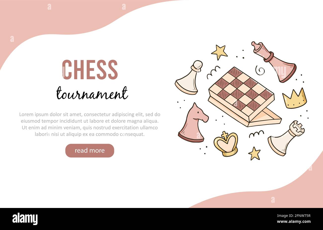 Hand drawn banners template with cartoon chess game elements. Doodle ...