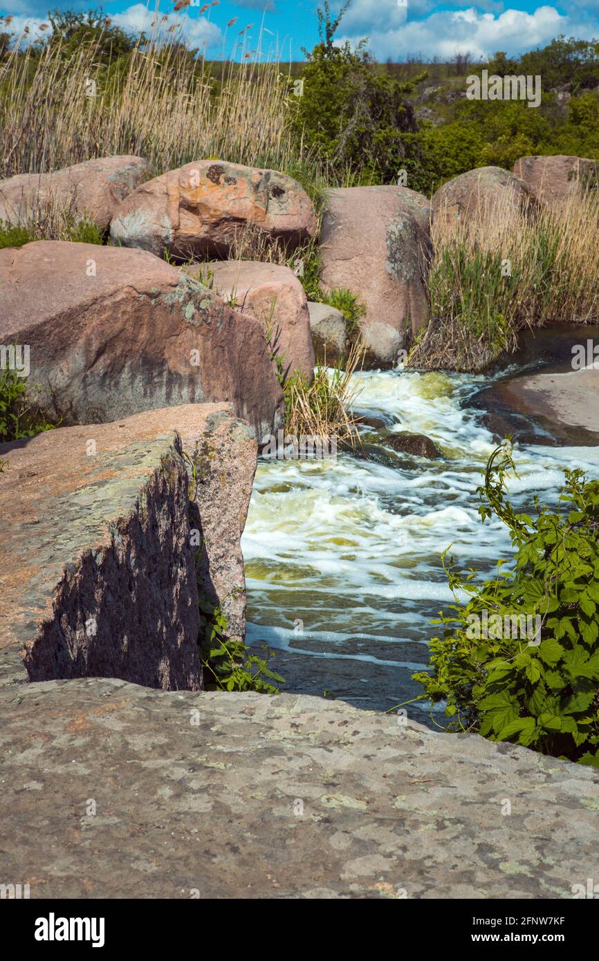 The murmuring waters of the Tokovsky waterfall in Ukraine. This is the ...