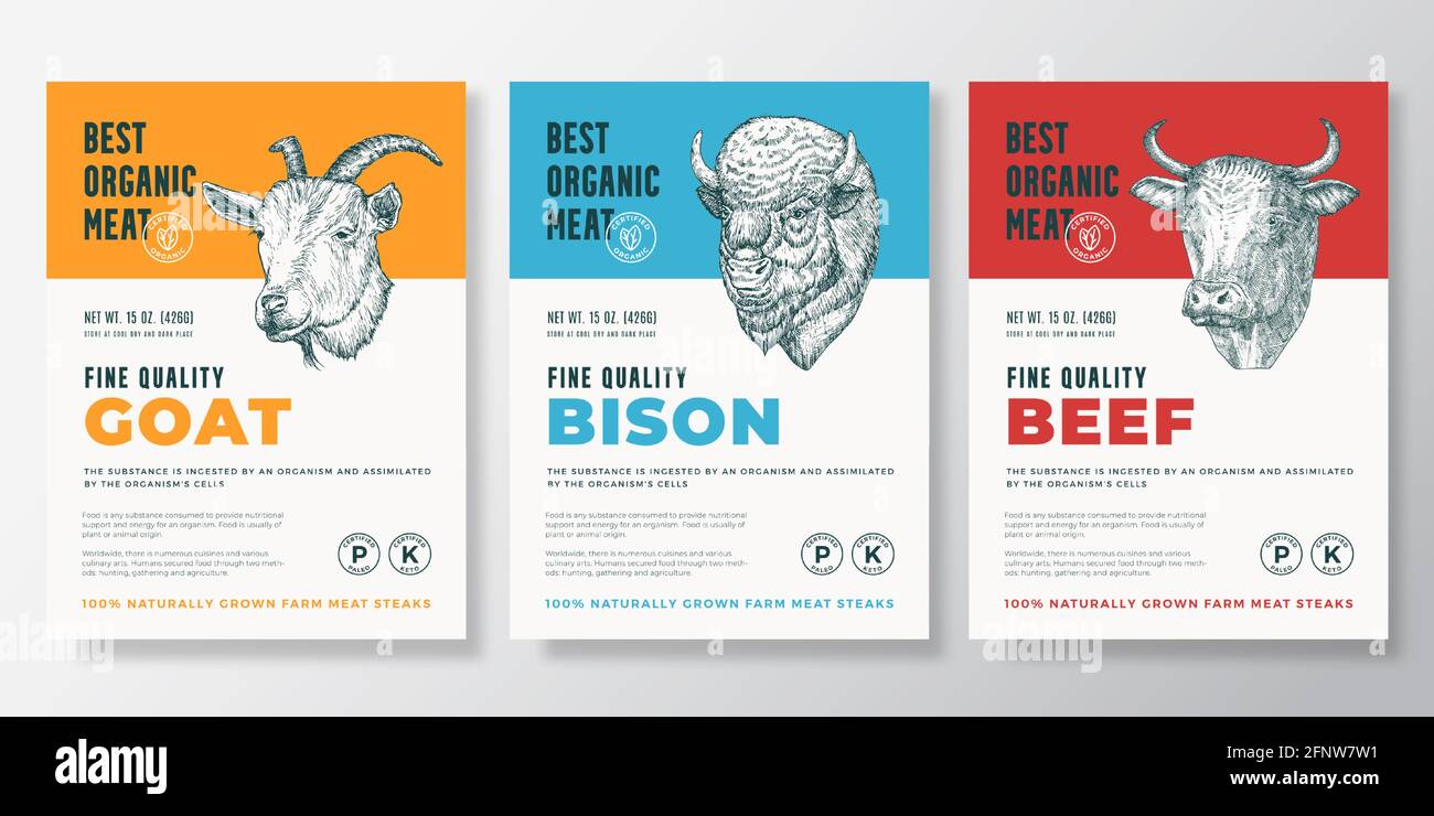 Best Organic Meat Vector Packaging Design or Label Templates Set. Farm ...