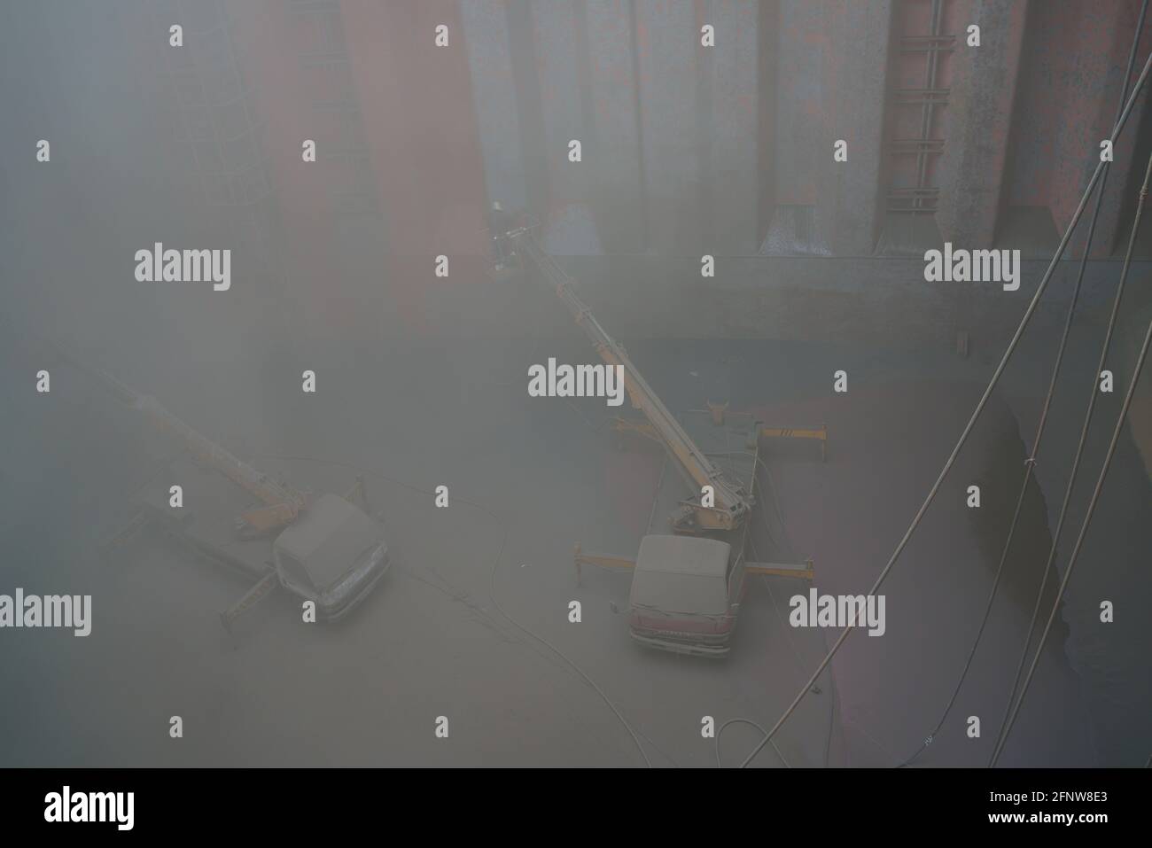 sand blasting in cargo hold, with cherry picker Stock Photo - Alamy