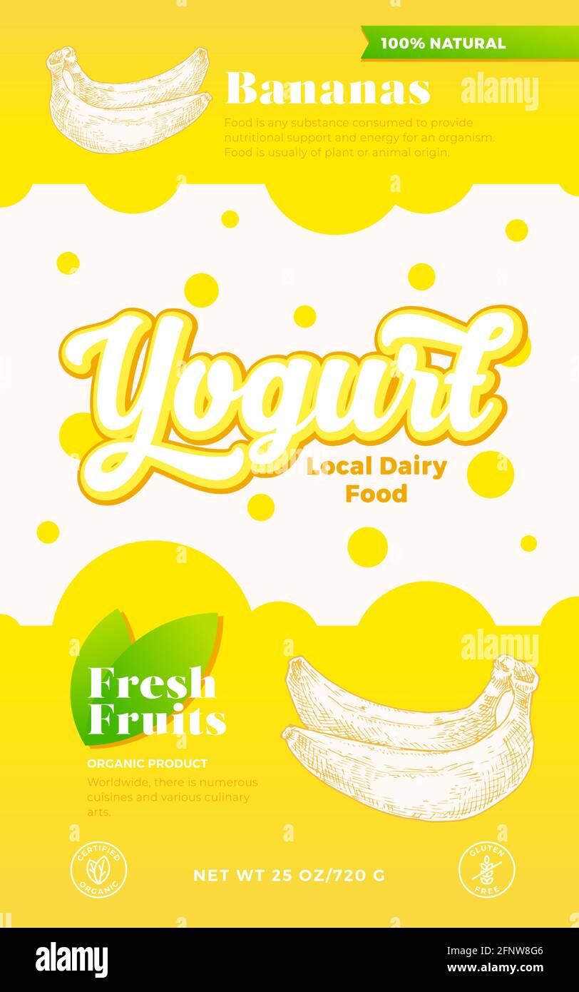 Fruits and Berries Yogurt Label Template. Abstract Vector Dairy ...