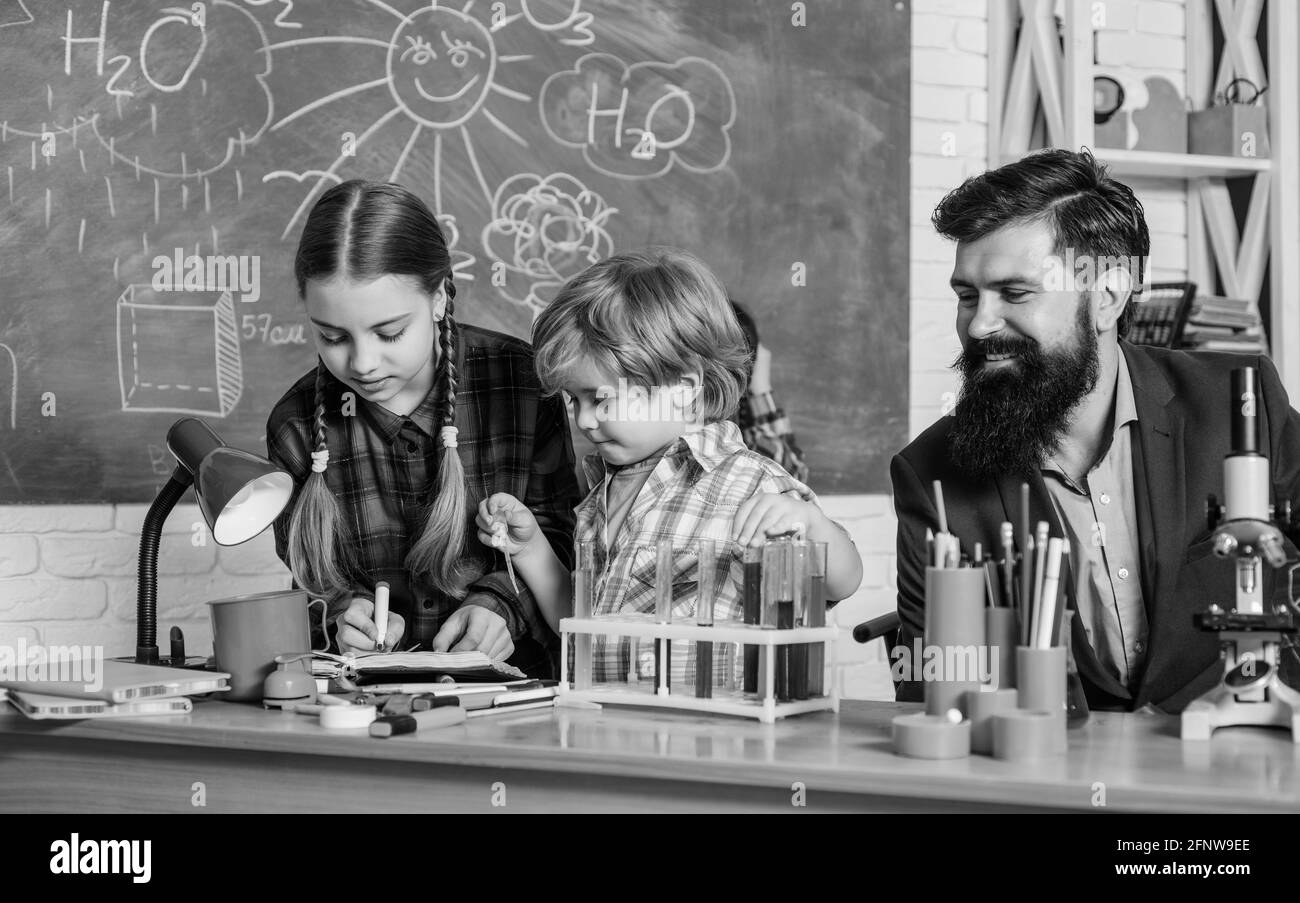Science and education. chemistry lab. back to school. happy children ...