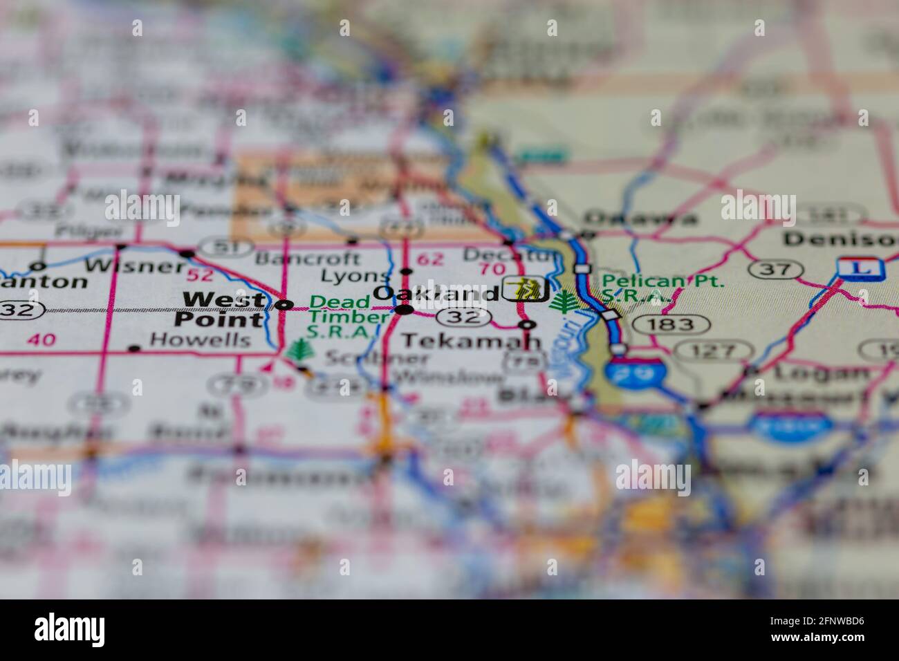 Oakland Nebraska USA Shown on a Geography map or Road map Stock Photo ...