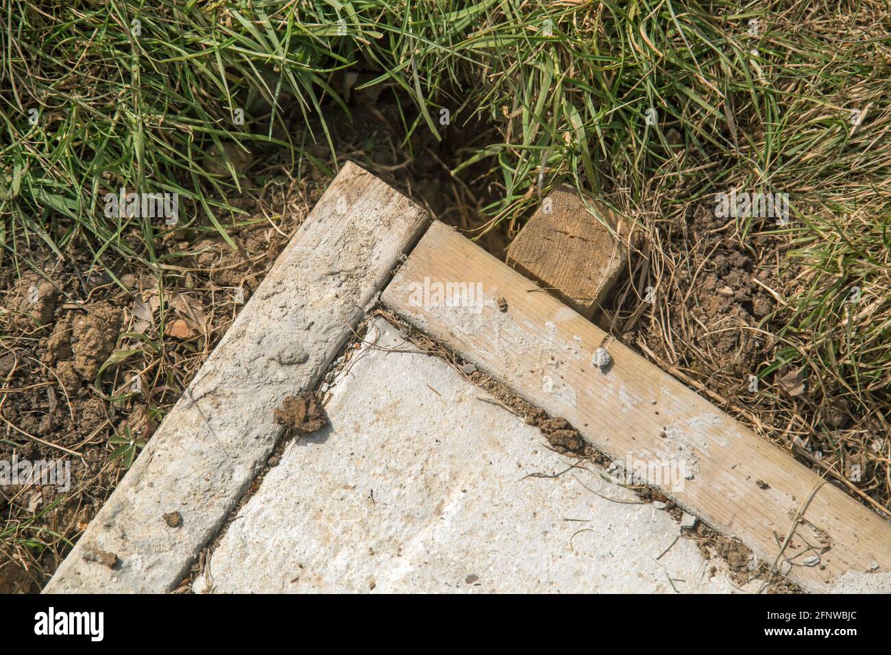 Overhead view of timber concrete forming Stock Photo - Alamy