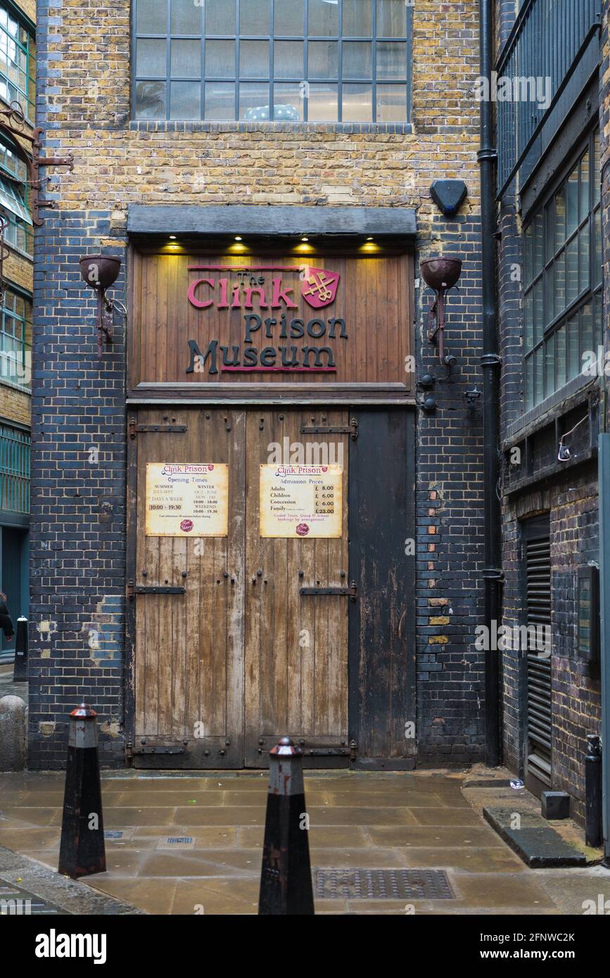 Entrance to the Clink Prison Museum in Clink Street, Bankside district ...