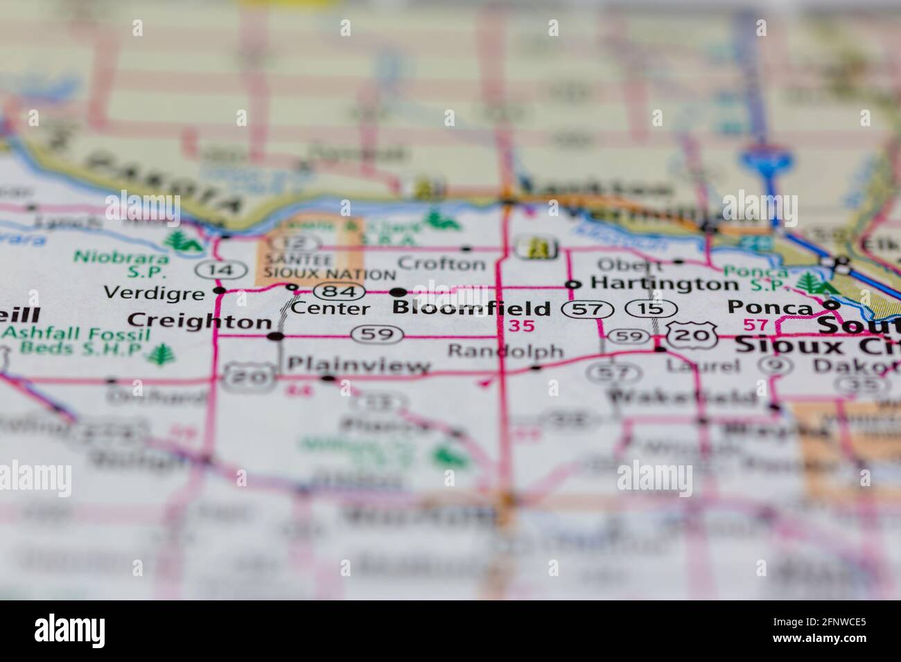 Bloomfield Nebraska USA Shown on a Geography map or Road map Stock ...