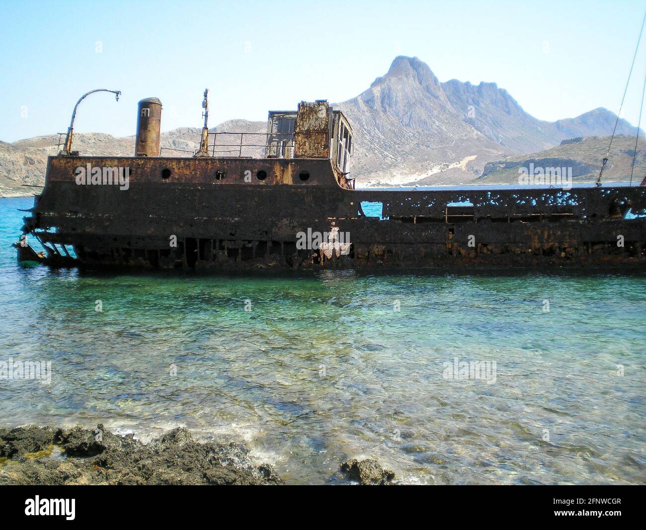 Rusted ship wreck, Crete, Greece Stock Photo - Alamy