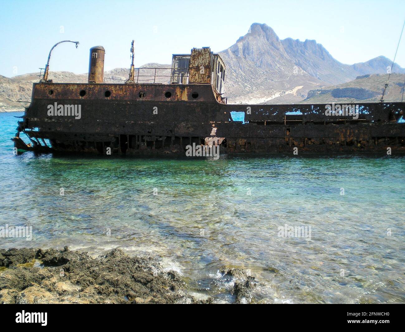 Rusted ship wreck, Crete, Greece Stock Photo - Alamy