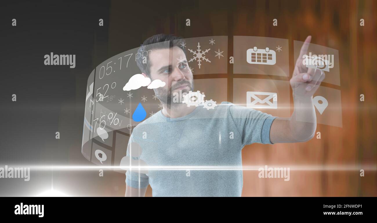 Composition of man with screens and digital icons on screen Stock Photo ...