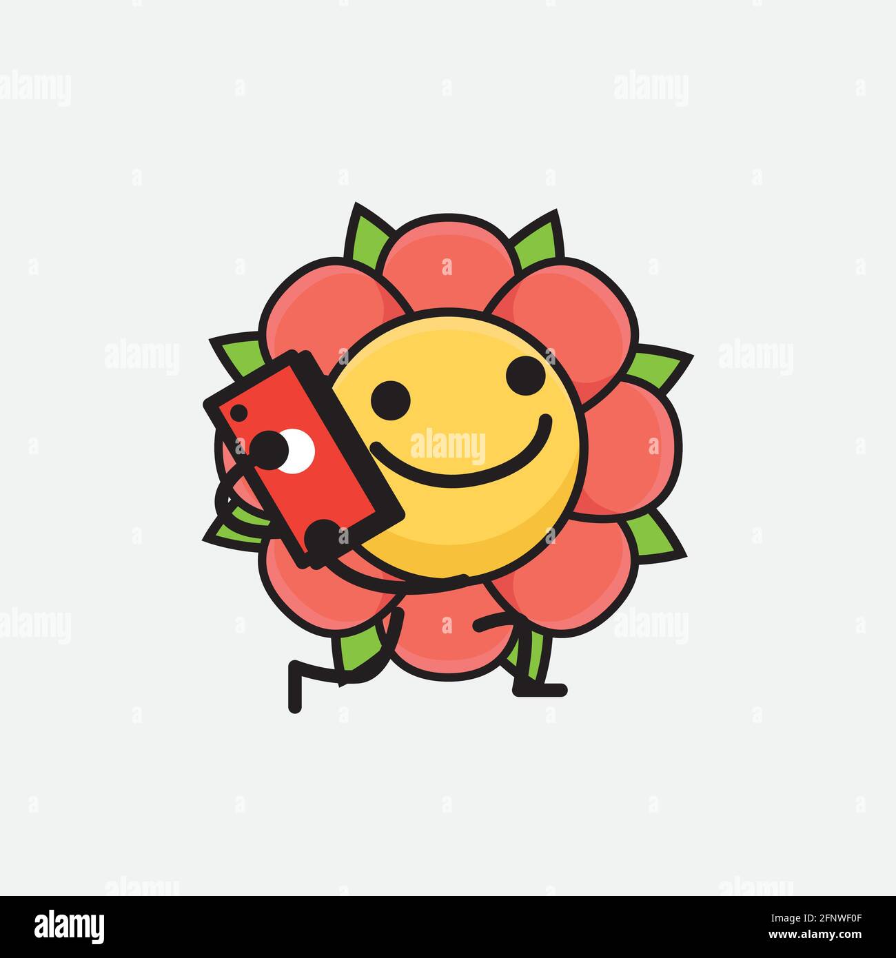 Vector Illustration of Flower Character with cute face, simple hands ...