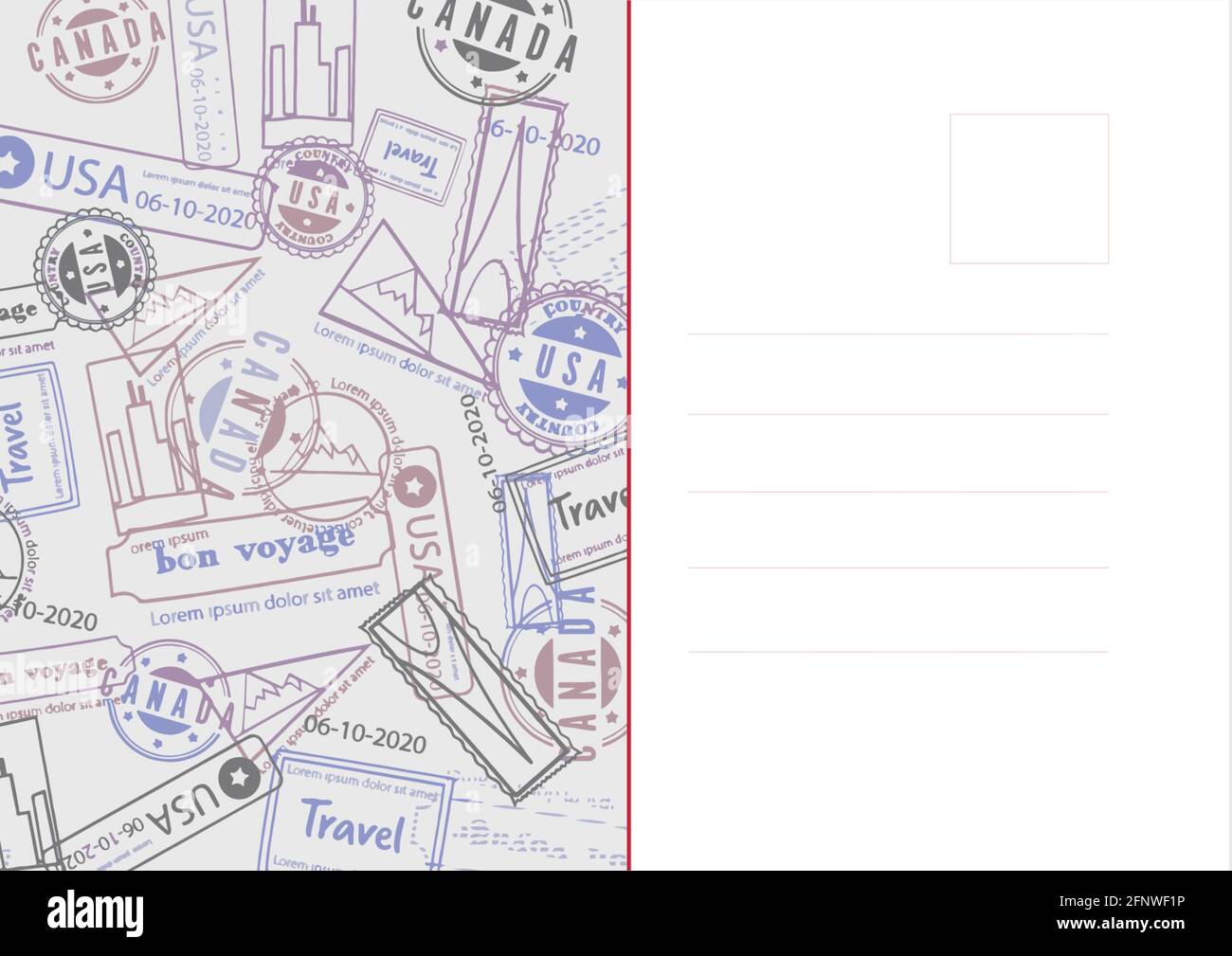 Composition of multiple stamps in passport and copy space on white ...