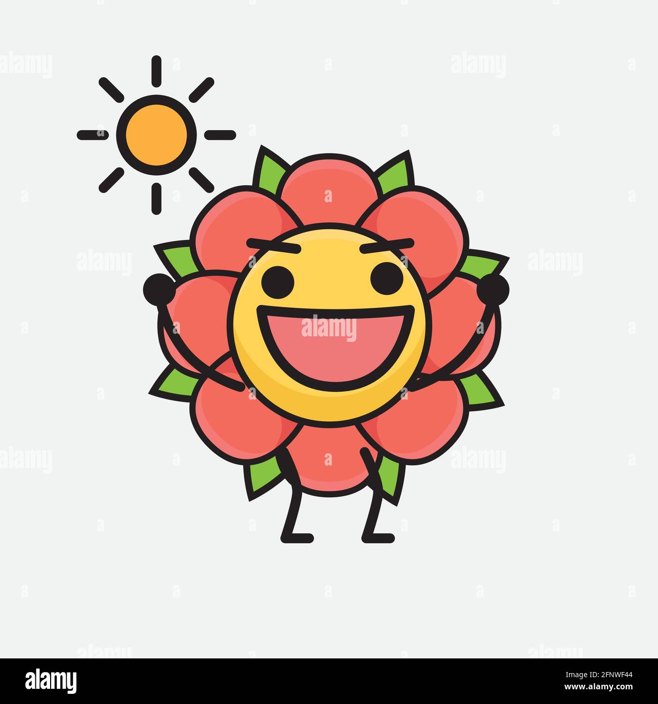 Vector Illustration of Flower Character with cute face, simple hands ...