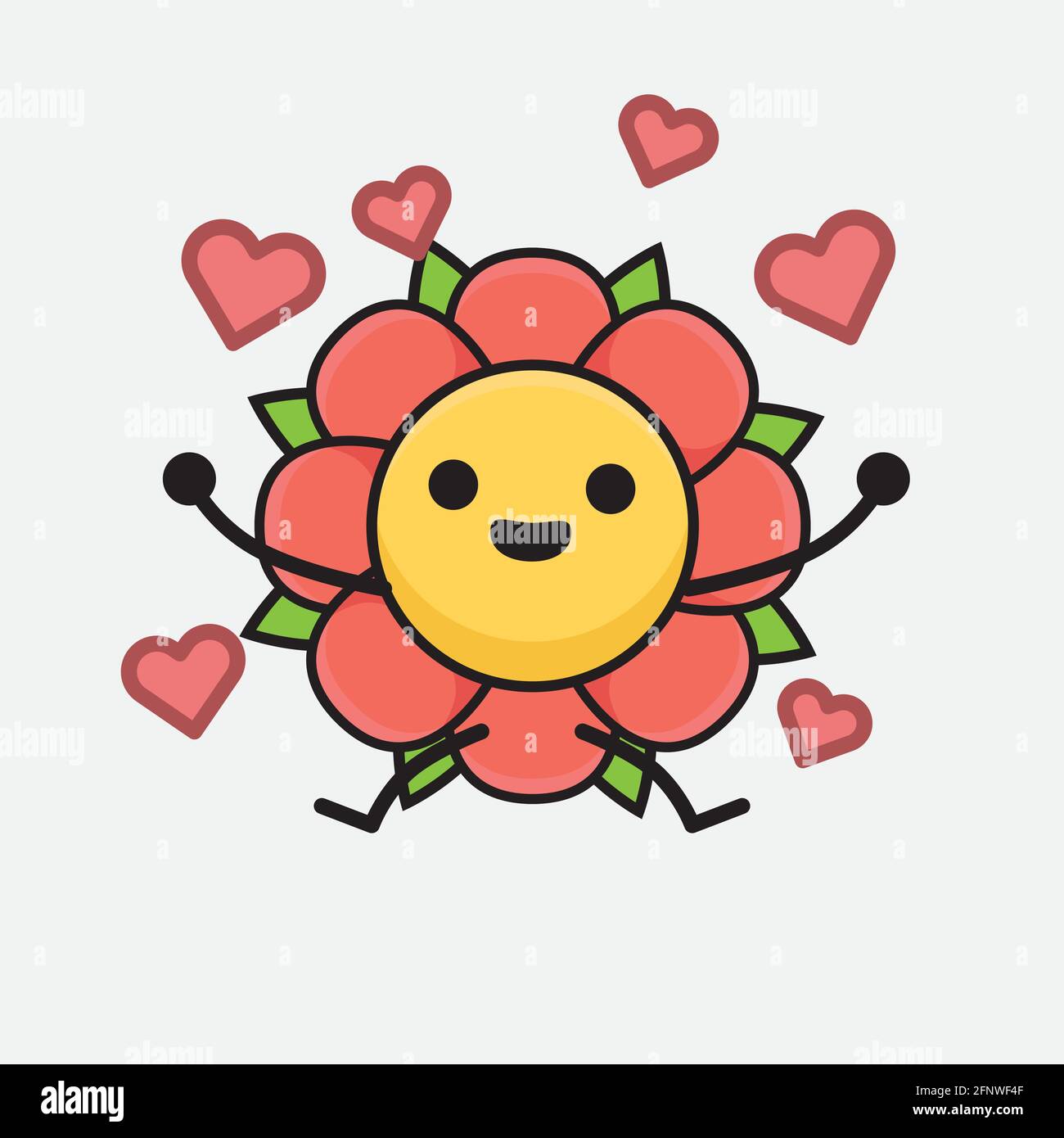 Vector Illustration of Flower Character with cute face, simple hands ...