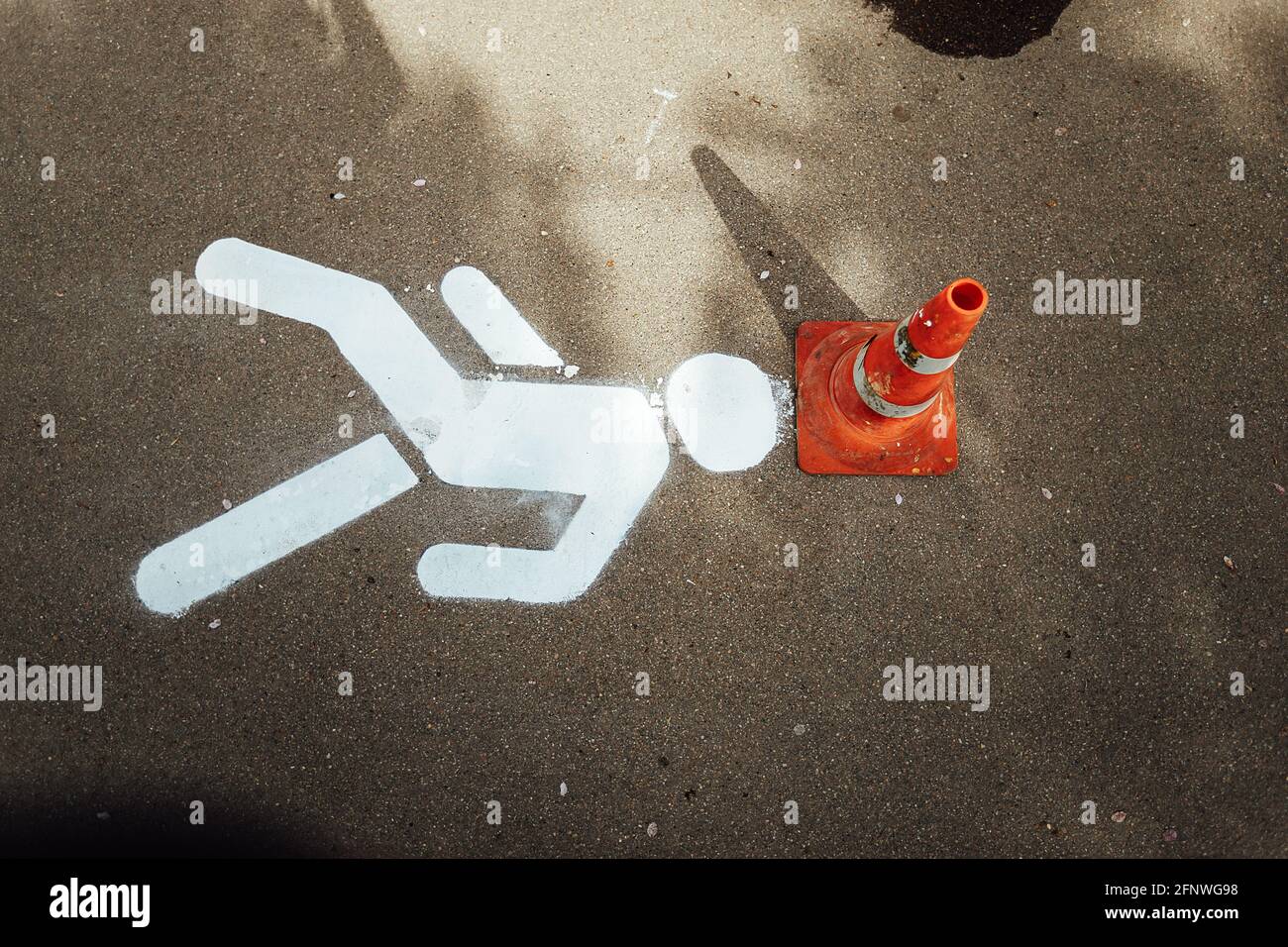 fresh marking of the pedestrian path on the asphalt. the workers ...