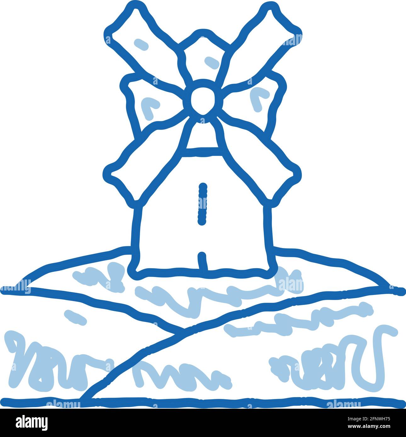 windmill in meadow doodle icon hand drawn illustration Stock Vector ...