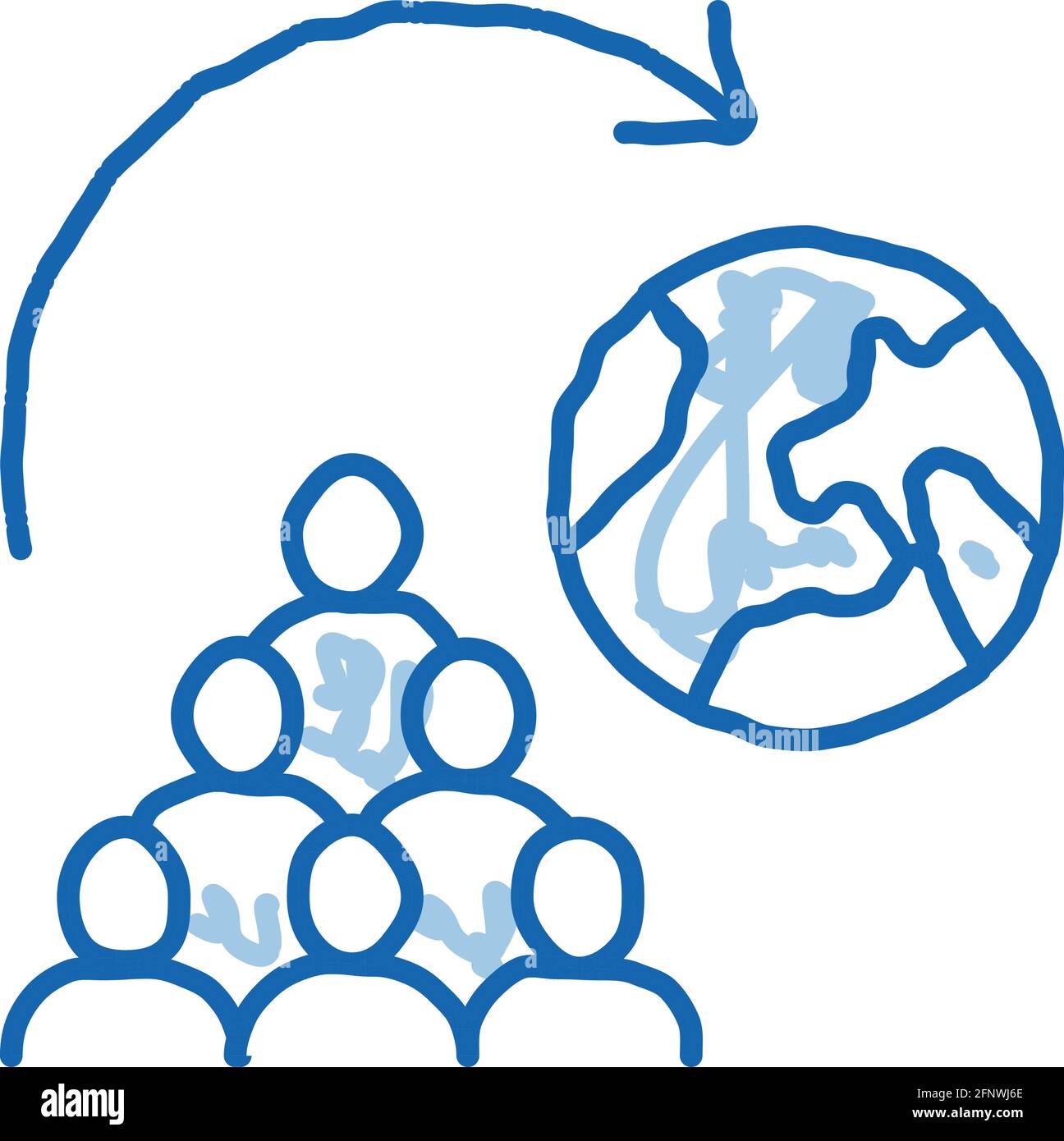 moving people around planet doodle icon hand drawn illustration Stock ...