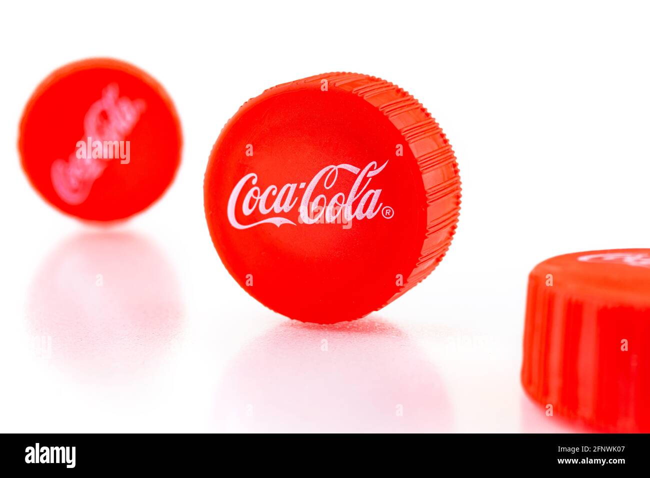 Kharkov, Ukraine - May 11, 2021: Coca-cola red caps isolated on the ...