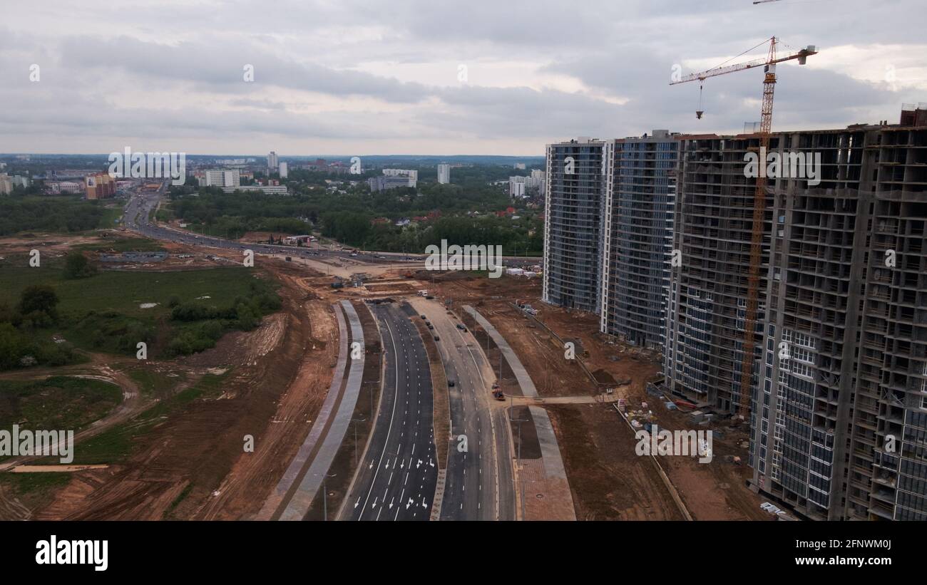 Modern urban development. Construction site with multi-storey buildings ...