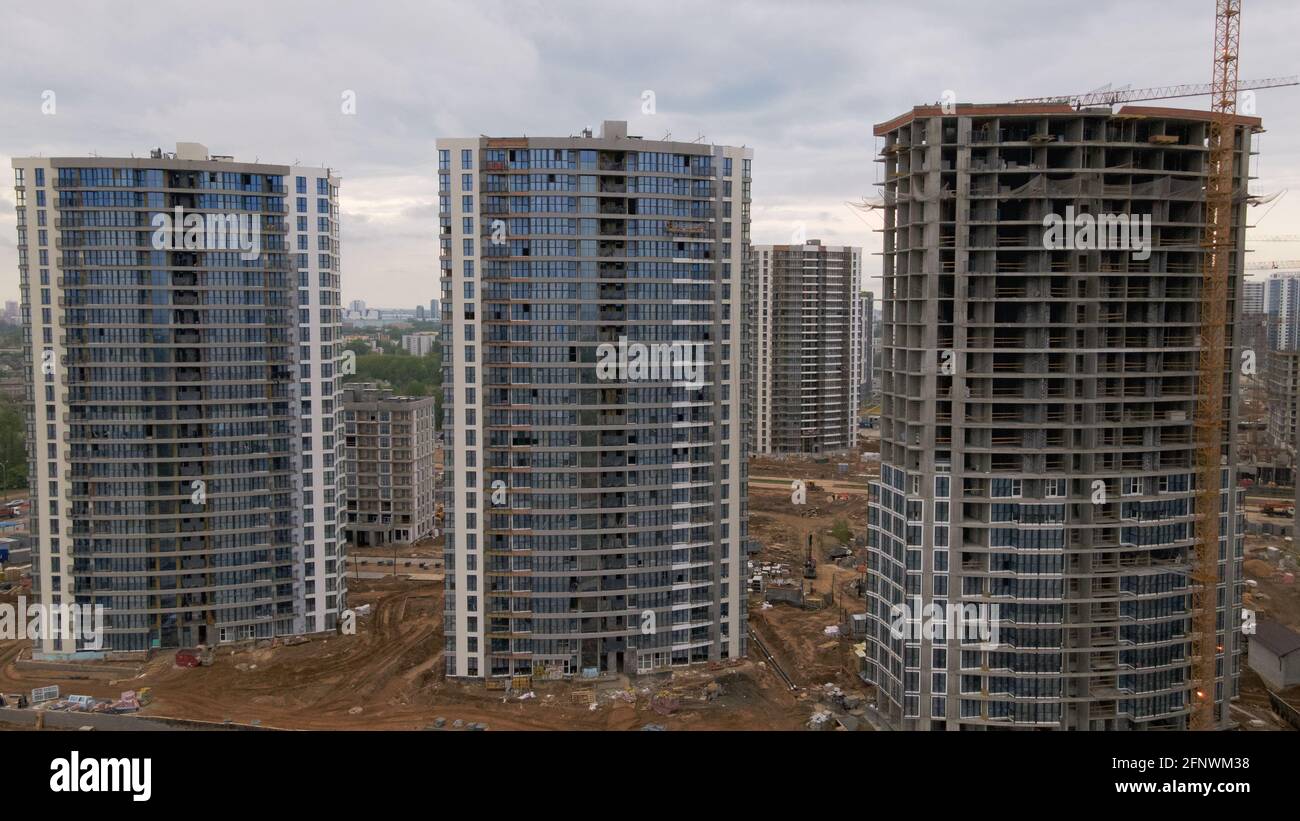 Modern urban development. Construction site with multi-storey buildings ...