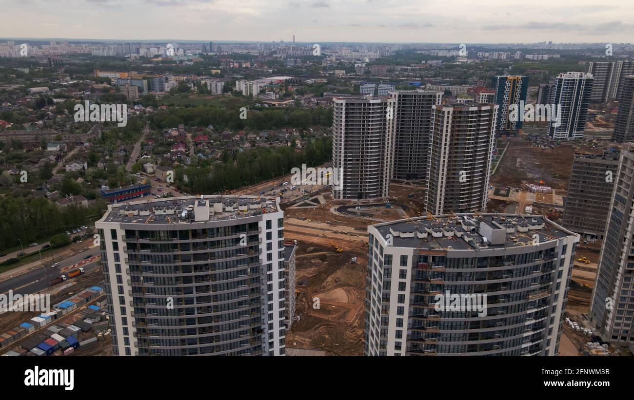 Modern urban development. Construction site with multi-storey buildings ...