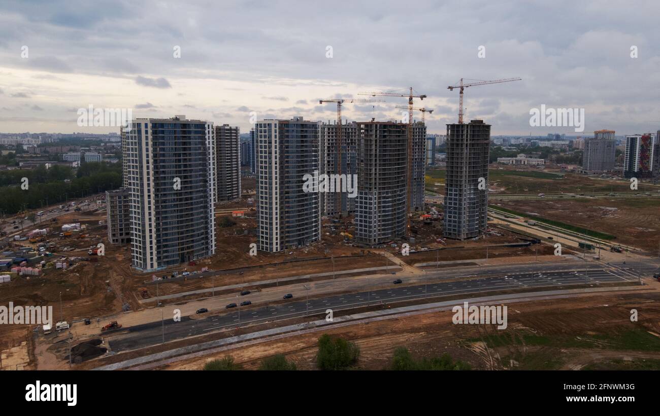 Modern urban development. Construction site with multi-storey buildings ...