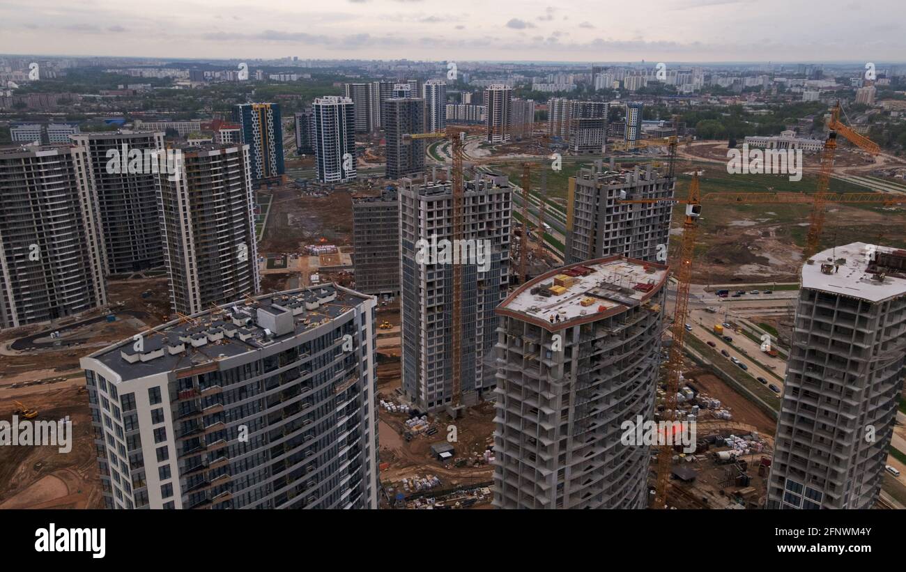 Modern urban development. Construction site with multi-storey buildings ...