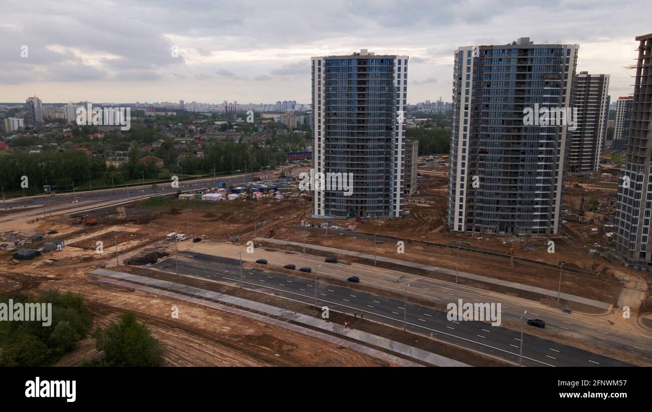 Modern urban development. Construction site with multi-storey buildings ...