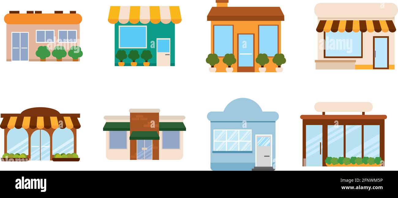 Set of shop buildings icons Store structure Vector Stock Vector Image ...