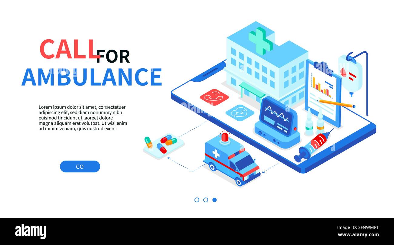 Call for Ambulance - modern colorful isometric web banner with copy ...