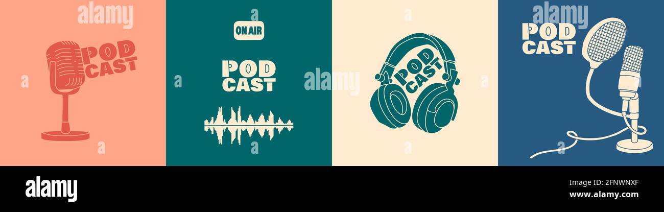 A set of covers for a podcast or broadcast show. Vector trendy flat ...