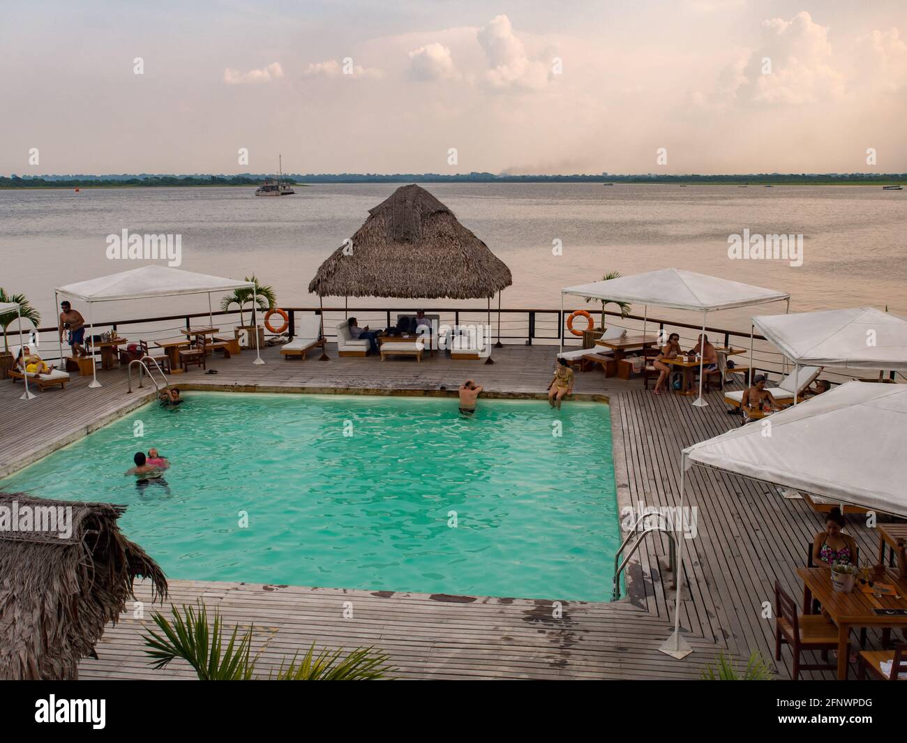 Iquitos, Peru - Sep 2017: Swimming pool in the exclusive restaurant on ...