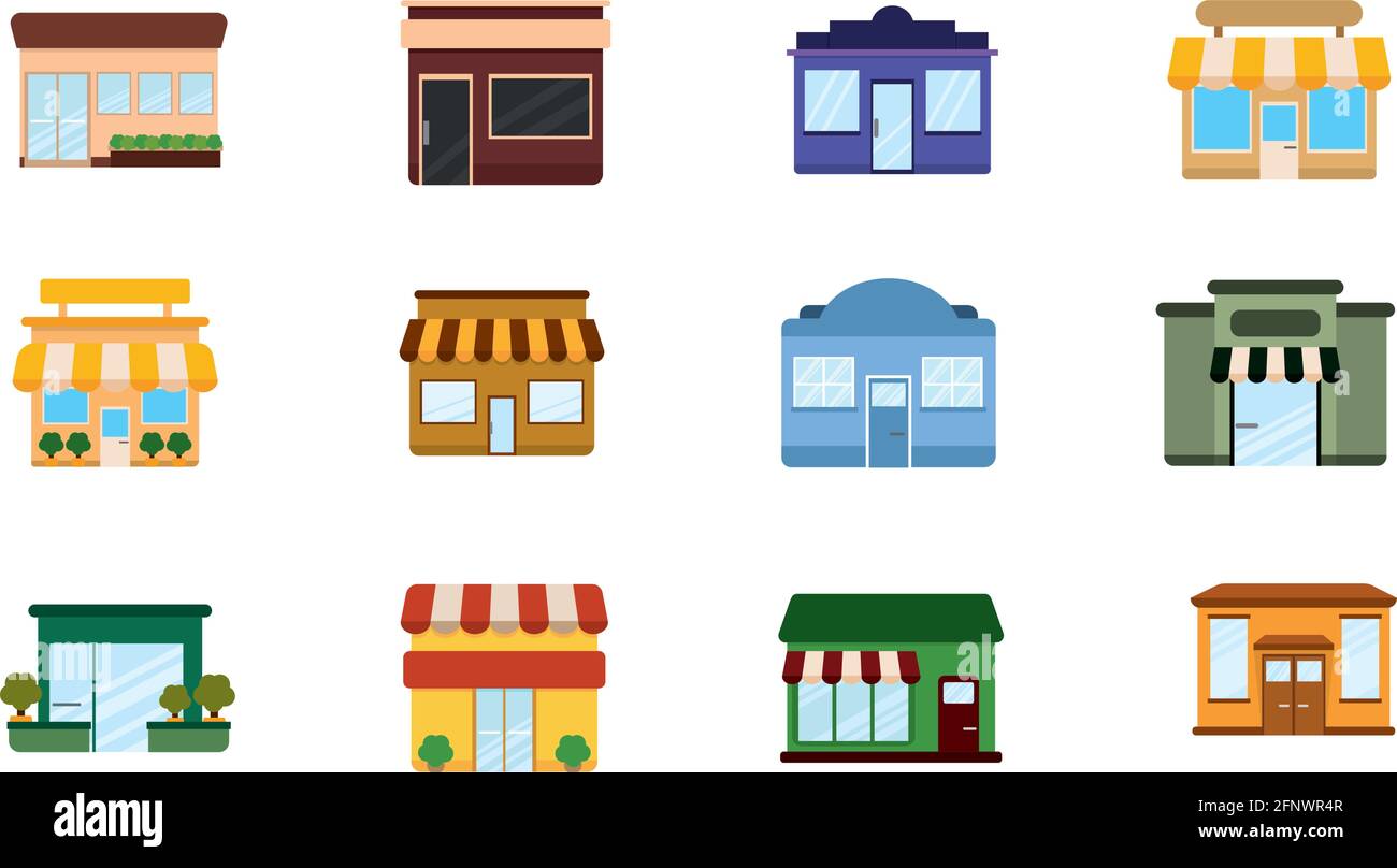 Set of shop buildings icons Store structure Vector Stock Vector Image ...