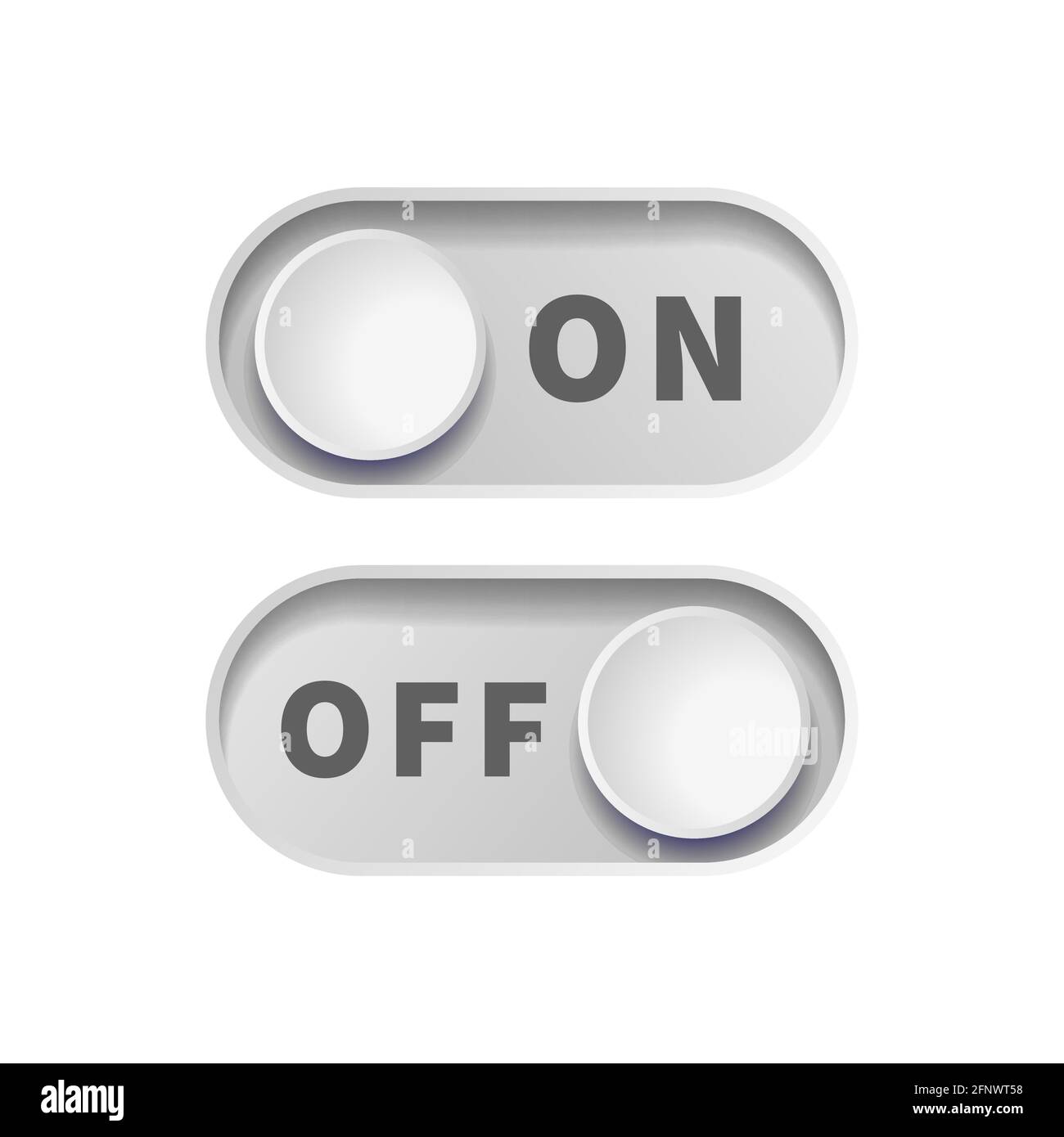 On and Off gray realistic toggle switch buttons isolated on white Stock ...
