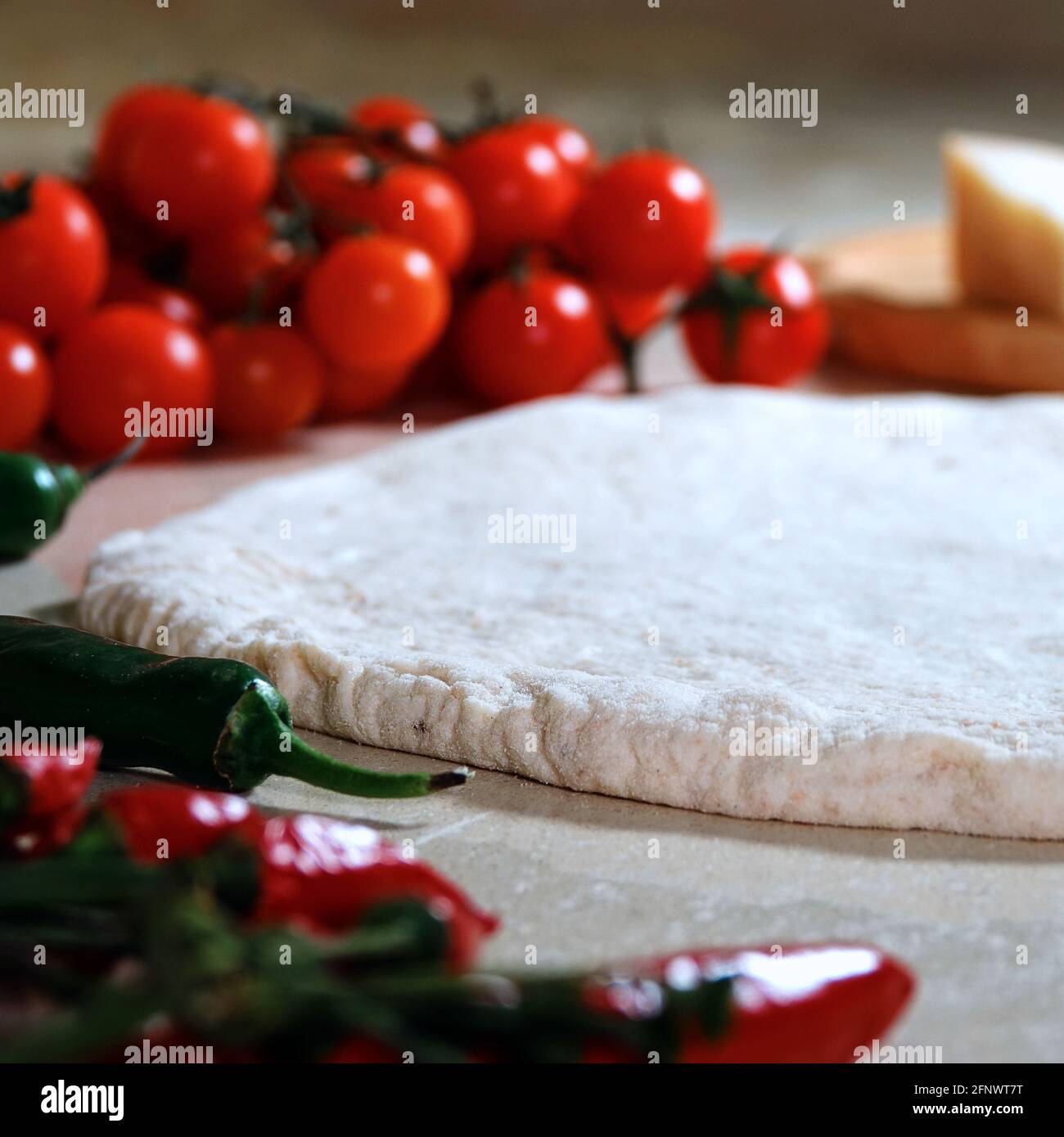 Neapolitan margherita pizza with a high dough base of mozzarella ...