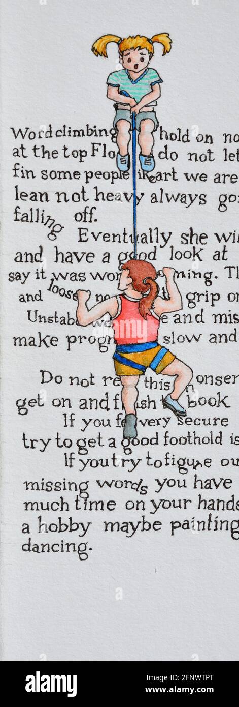 Word Climbing a Bookmark with cartoon children climbing words on the ...