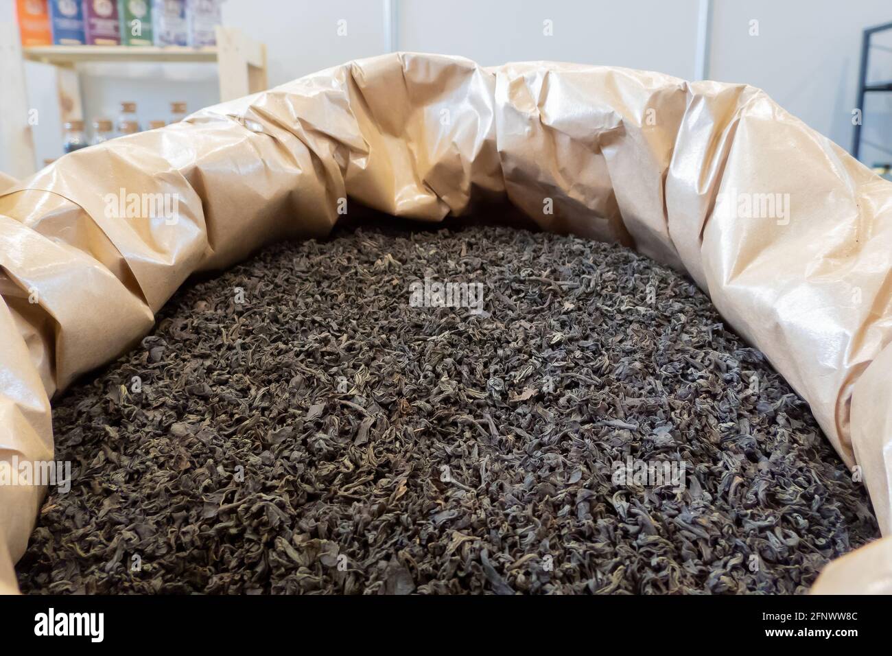 Dried tea leaves in big paper sack Stock Photo - Alamy