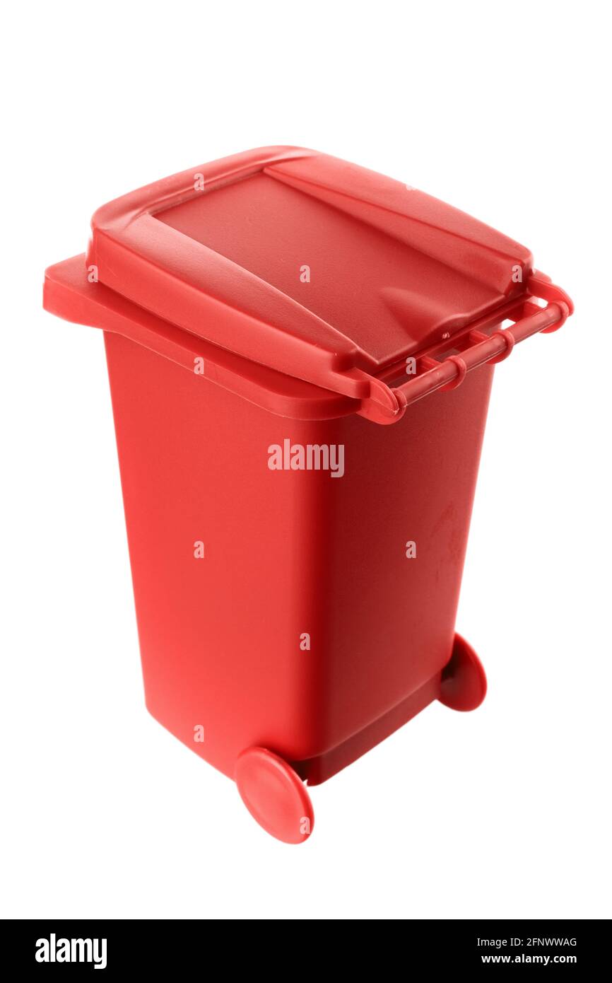Plastic red trash can isolated on white background Stock Photo - Alamy
