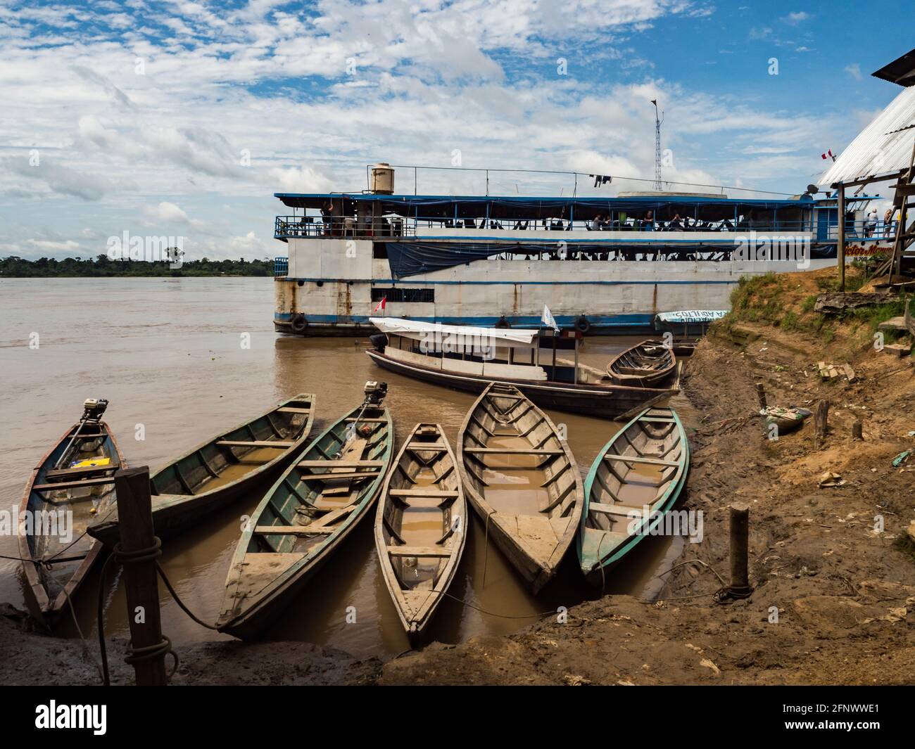 Amazon River, Peru - December 04 , 2018: View of slow boat 'Victor ...