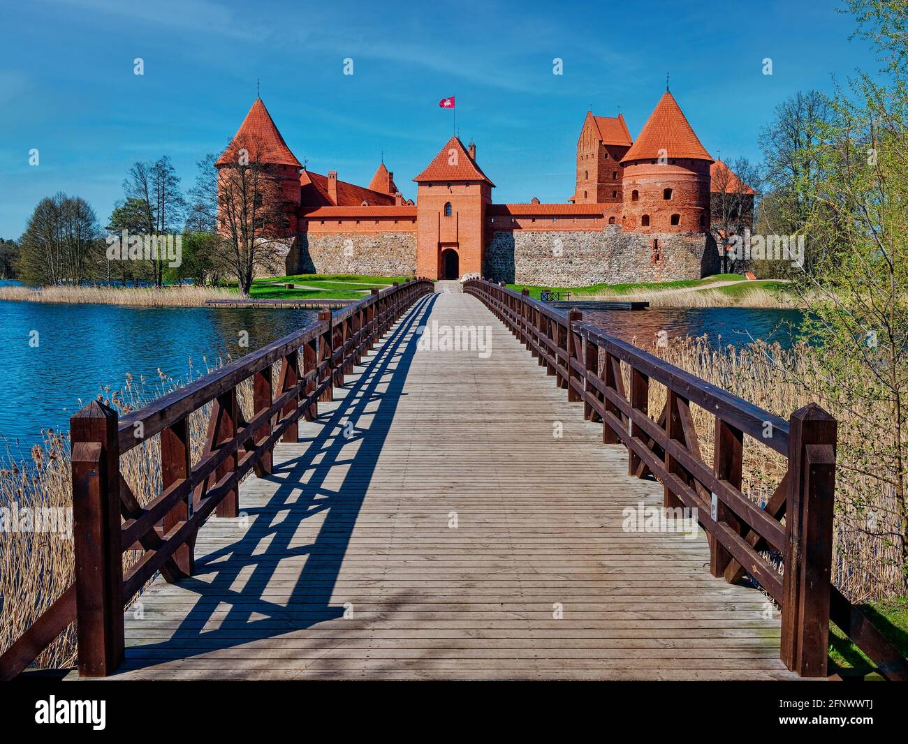 Trakai Island Castle in Galve Lake Lithuania in spring. Tourist ...